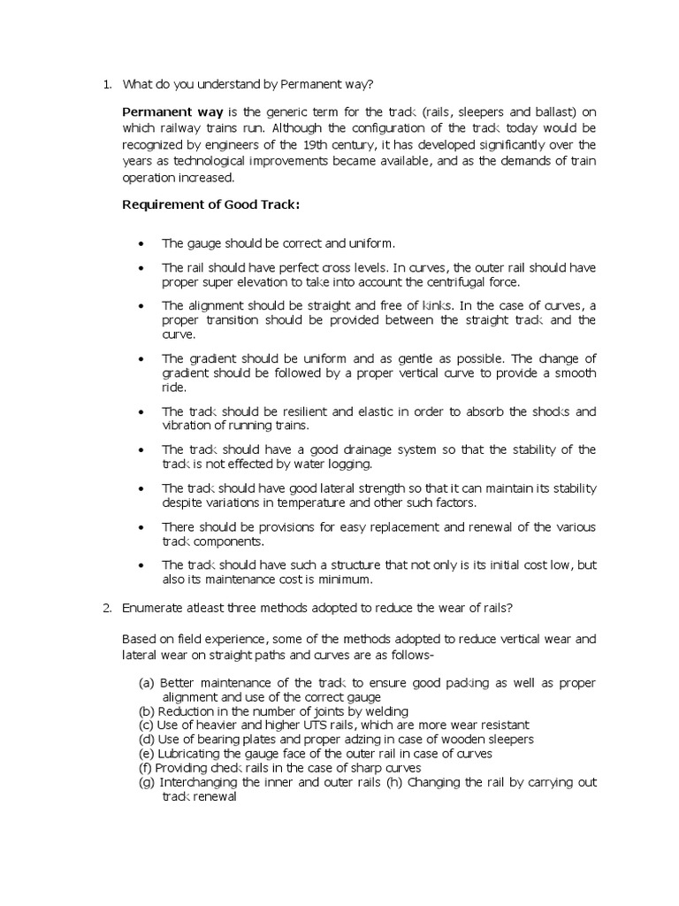 Permanent Way Notes | PDF | Track (Rail Transport) | Transportation ...