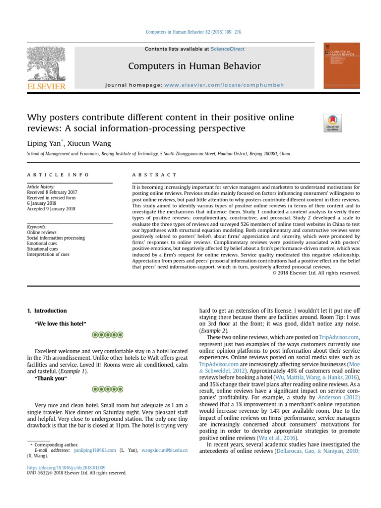 Computers in Human Behavior: Liping Yan, Xiucun Wang | PDF | Emotions ...