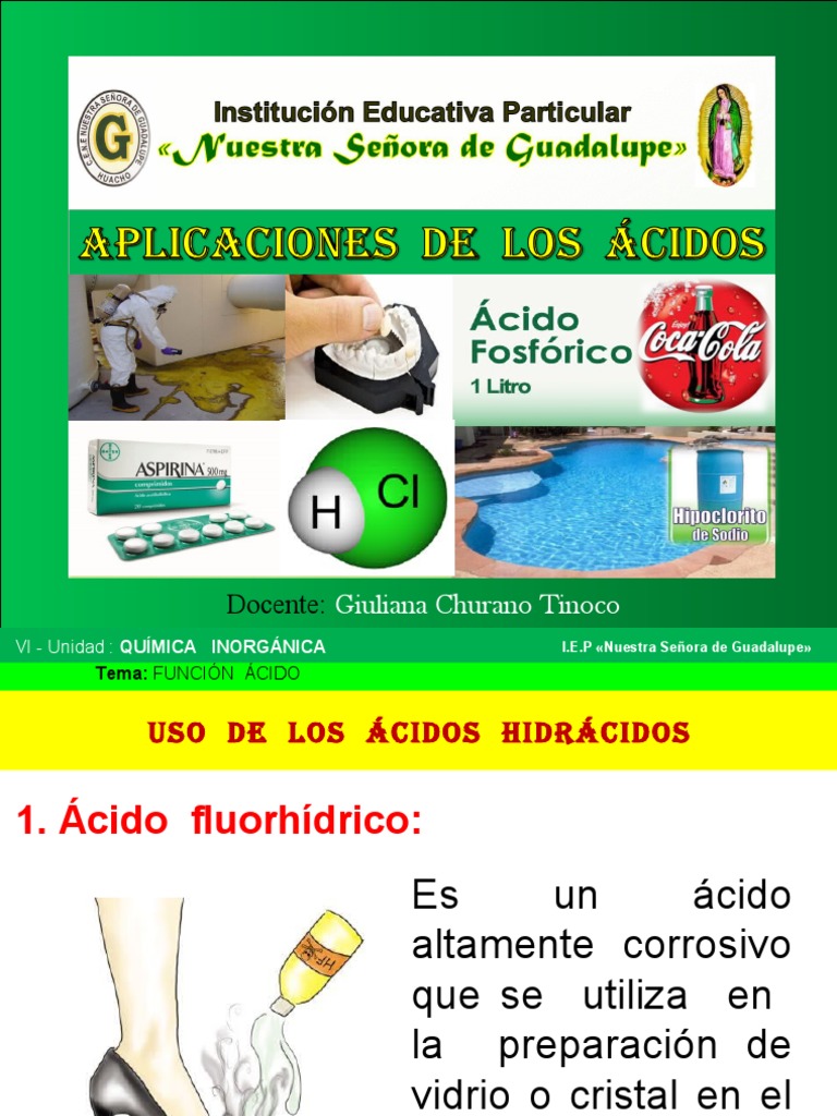 Ácidos Inorgánicos y sus Usos | PDF | Ácido | Ácido sulfúrico