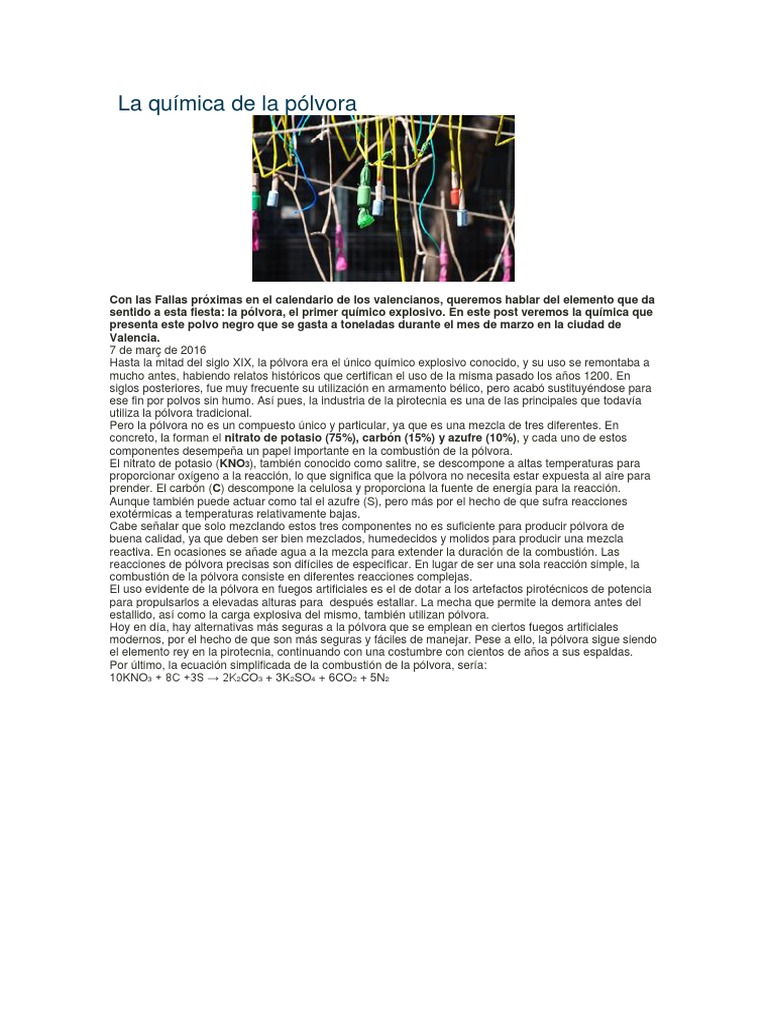 Química y componentes de la pólvora | PDF | Pólvora | Pirotécnica