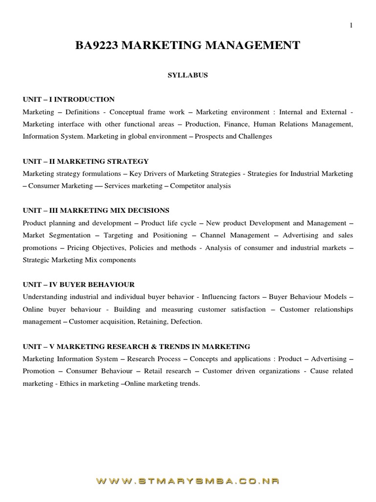 Marketing Management Notes For All 5 Units Pdf Pdf Consumer