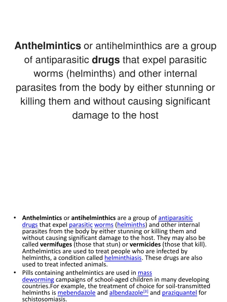 Classification of Anthelmintic Drugs | PDF | Parasitology | Drugs