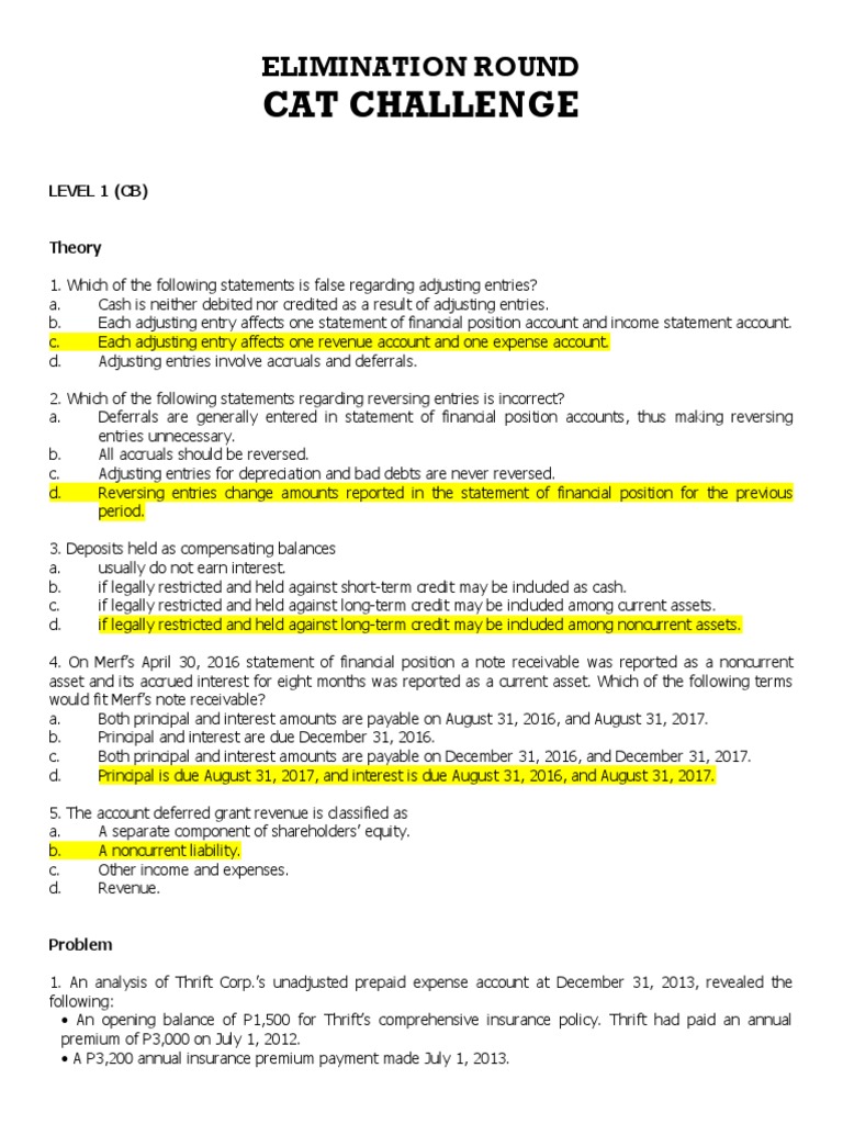 CAT Challenge - Answers PDF | PDF | Debits And Credits | Balance Sheet