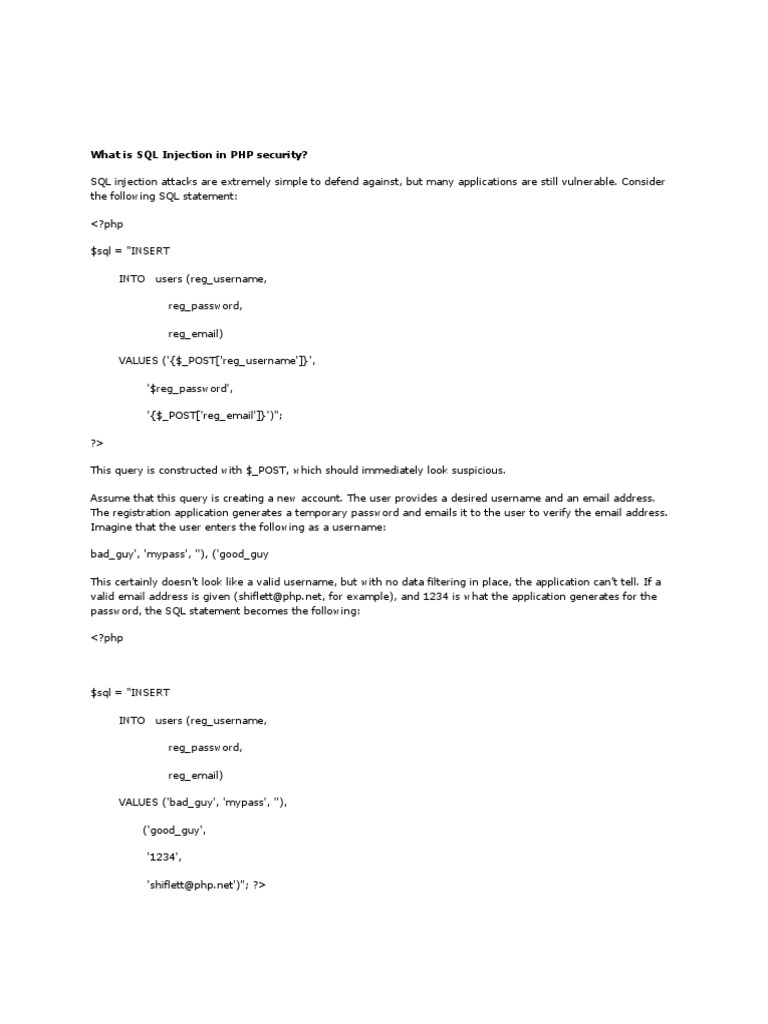 What Is SQL Injection in PHP Security? | PDF | Computer Science ... What Is SQL Injection in PHP Security? | PDF | Computer Science ...