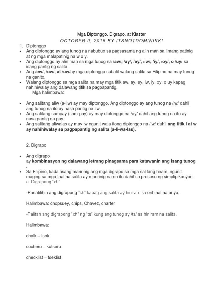 Diptonggo at Klaster | PDF