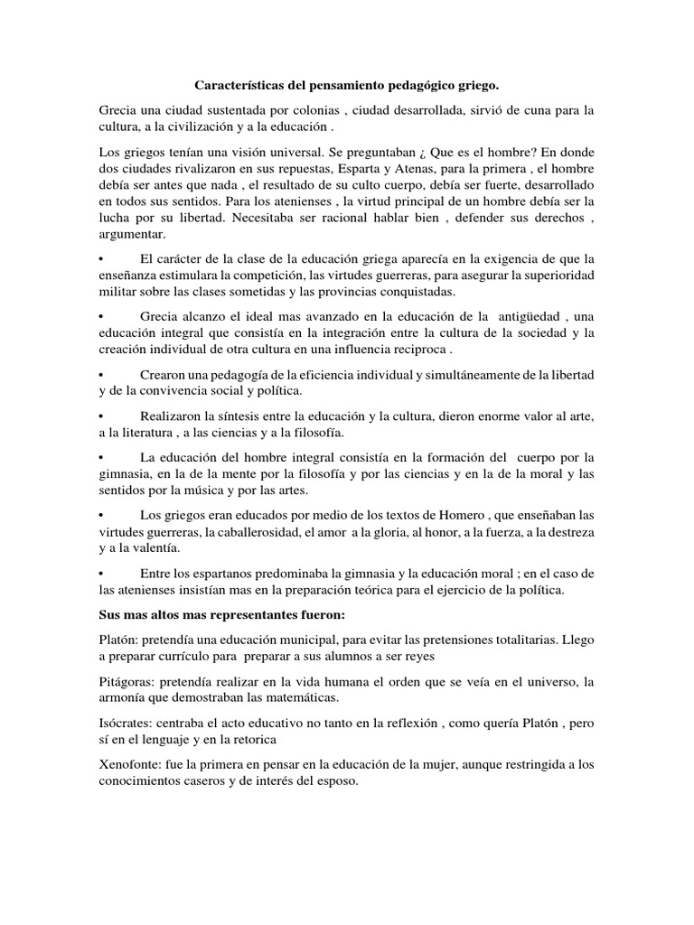 Características Del Pensamiento Pedagógico Griego | PDF | Antigua Grecia | Dogma