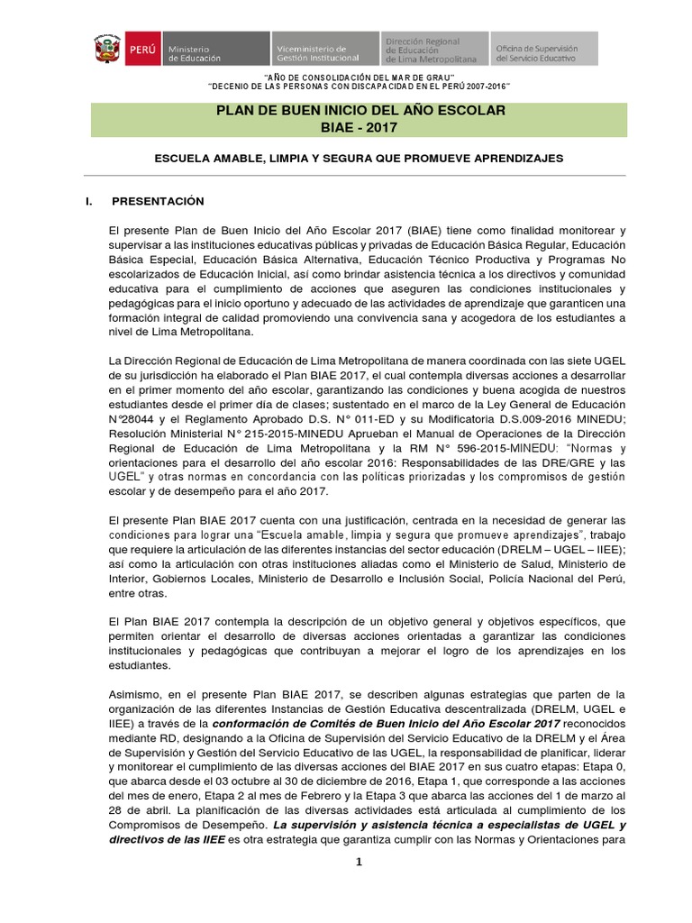 Plan de Buen Inicio Del Año Escolar | PDF | Lima | Planificación Plan de Buen Inicio Del Año Escolar | PDF | Lima | Planificación