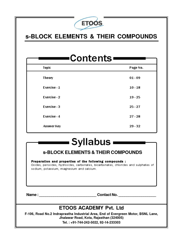 S-Block Elements & Their Compounds | PDF | Hydroxide | Sodium Carbonate