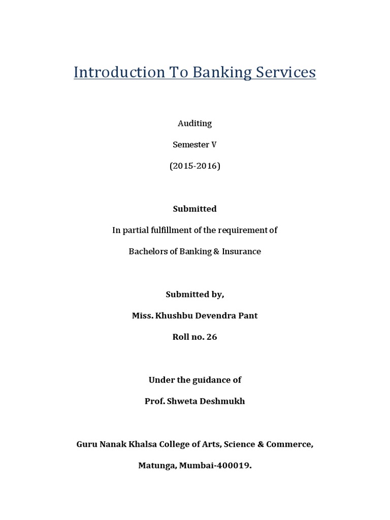 Introduction To Banking Services | Download Free PDF | Sampling ...