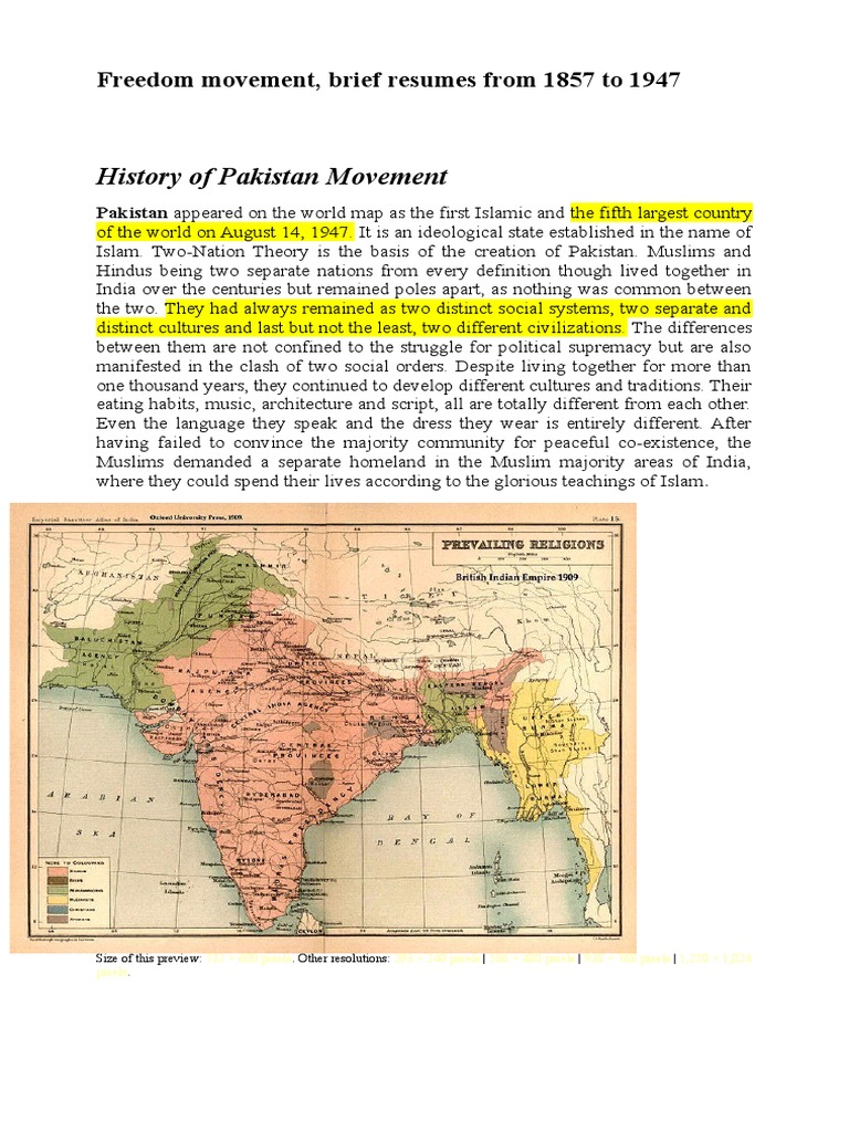 History of Pakistan Movement: Freedom Movement, Brief Resumes From 1857 ...