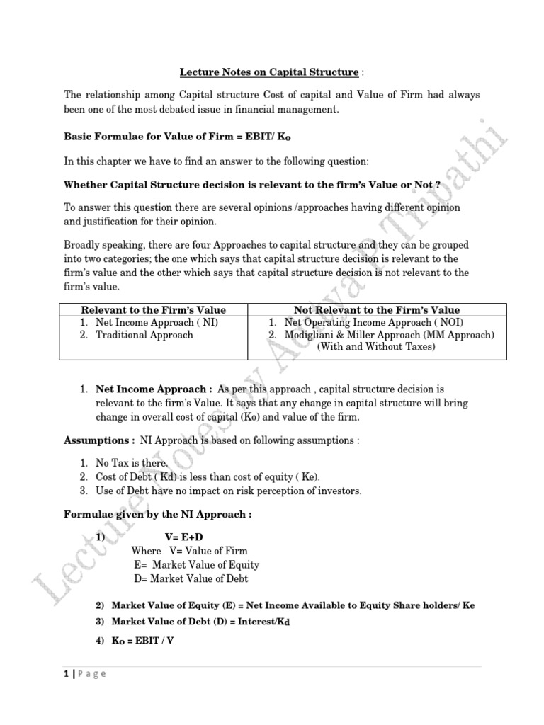 Capital Structure Notes | PDF | Capital Structure | Cost Of Capital