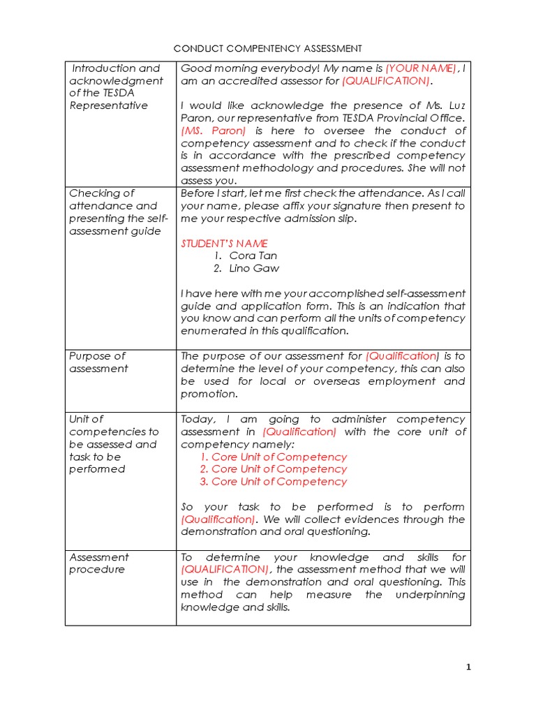 TESDA Competency Assessment Guide | PDF | Competence (Human Resources ...