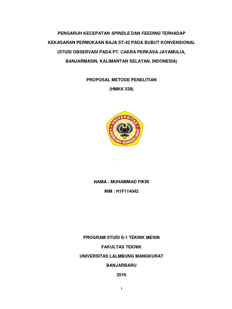 Pengaruh Kecepatan Spindle Dan Feeding Terhadap Kekasaran Permukaan ...