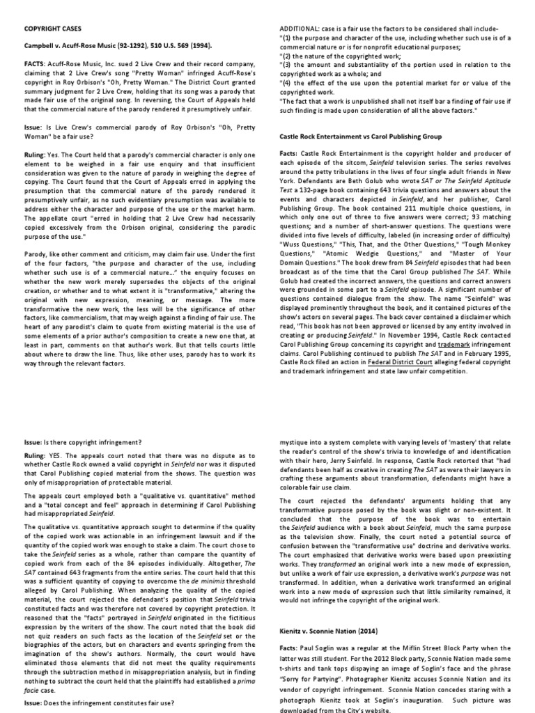 Copyright Cases | Fair Use | Intellectual Works