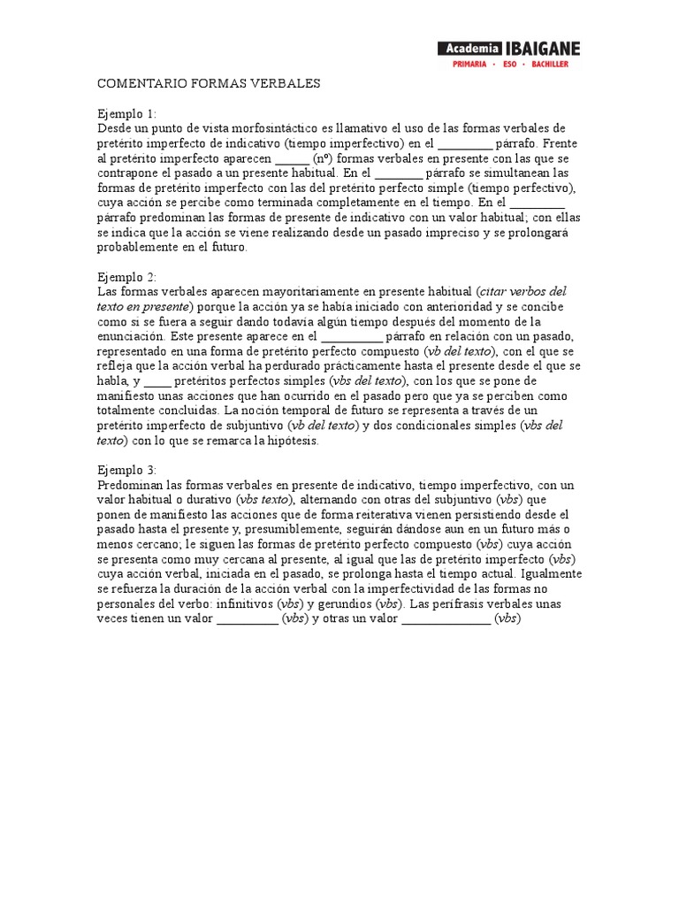 Análisis formas verbales | PDF | Verbo | Lingüística