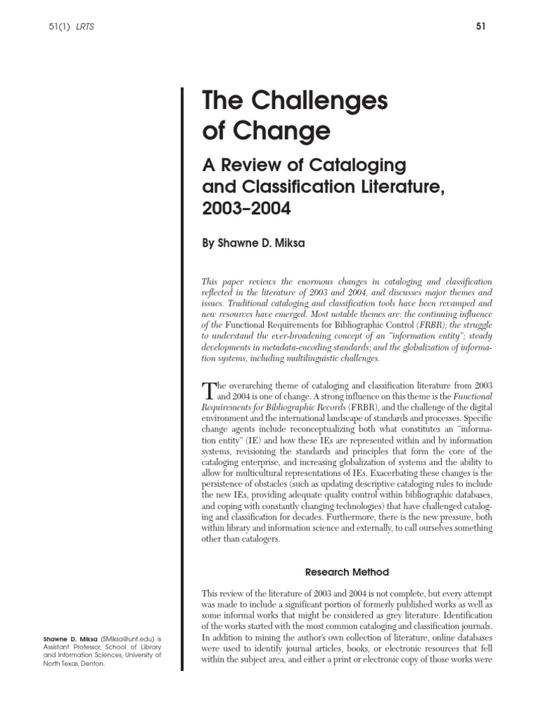 The Challenges of Change: A Review of Cataloging and Classification Literature, 2003-2004 | PDF ...