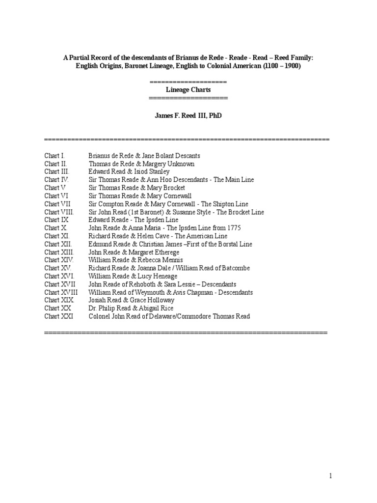 Brianus De-Rede Reade Read Reed Charts | PDF | Genealogy | Nobility
