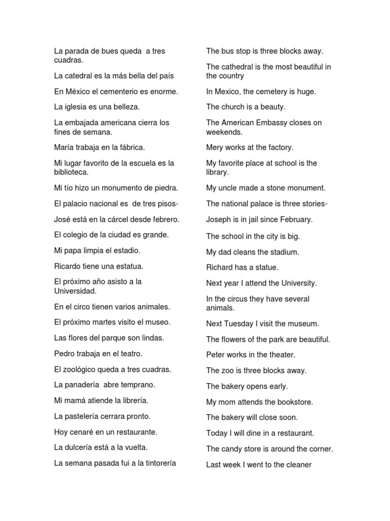 Oraciones de Lugares en Ingles | PDF