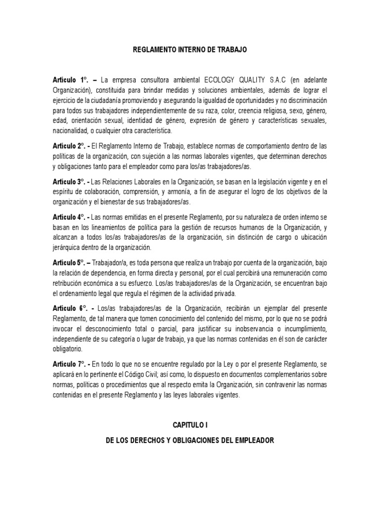 Reglamento Interno de Trabajo | PDF | Derecho laboral | Salario