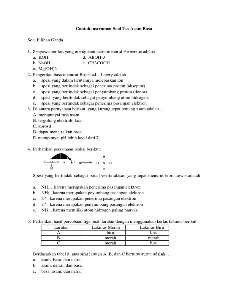 Contoh Instrumen Soal Tes Asam Basa | PDF