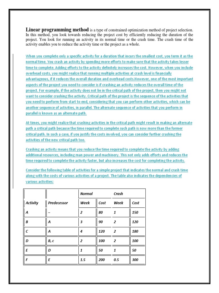 Linear Programming Method Is A Type Of Constrained Optimization Method