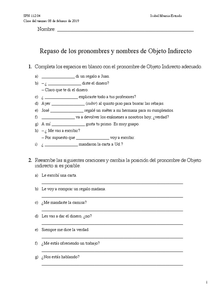 Repaso. OI y Verbos Gustar | PDF | Objeto (gramática) | Ocio
