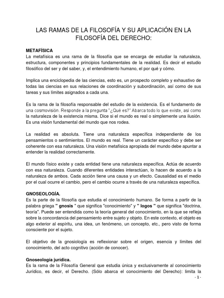 Las Ramas de La Filosofía y Su Aplicación en La Filosofía Del Derecho | PDF | Conocimiento ...