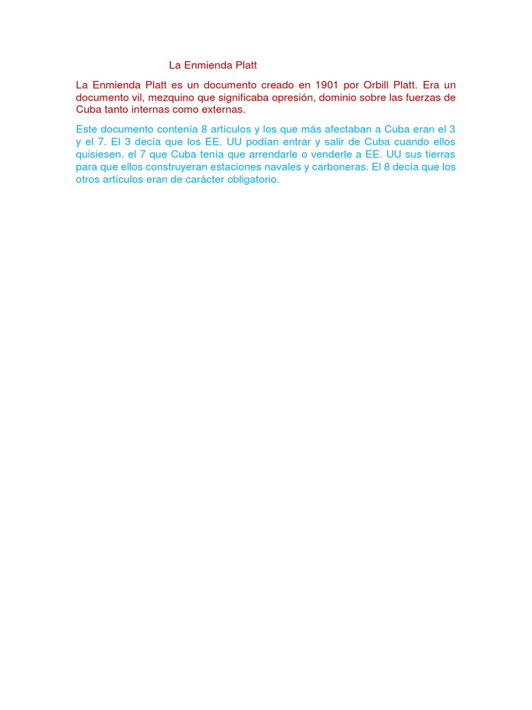 Resumen de la Enmienda Platt 1901 | PDF | Viajes y turismo | Historia
