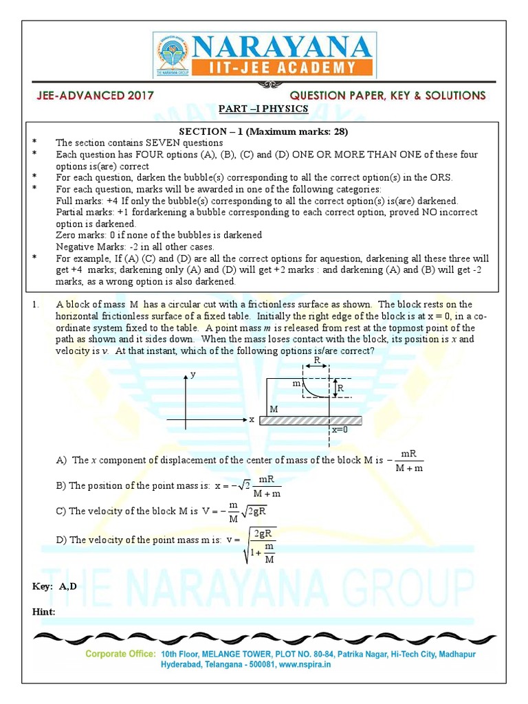 JEE Advanced 2017 Paper 1 Mathematics Question Paper With Solutions ...