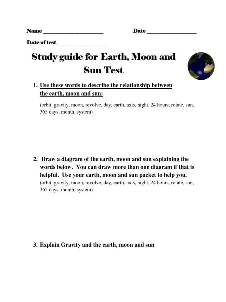 Study Guide For Earth Moon and Sun | PDF
