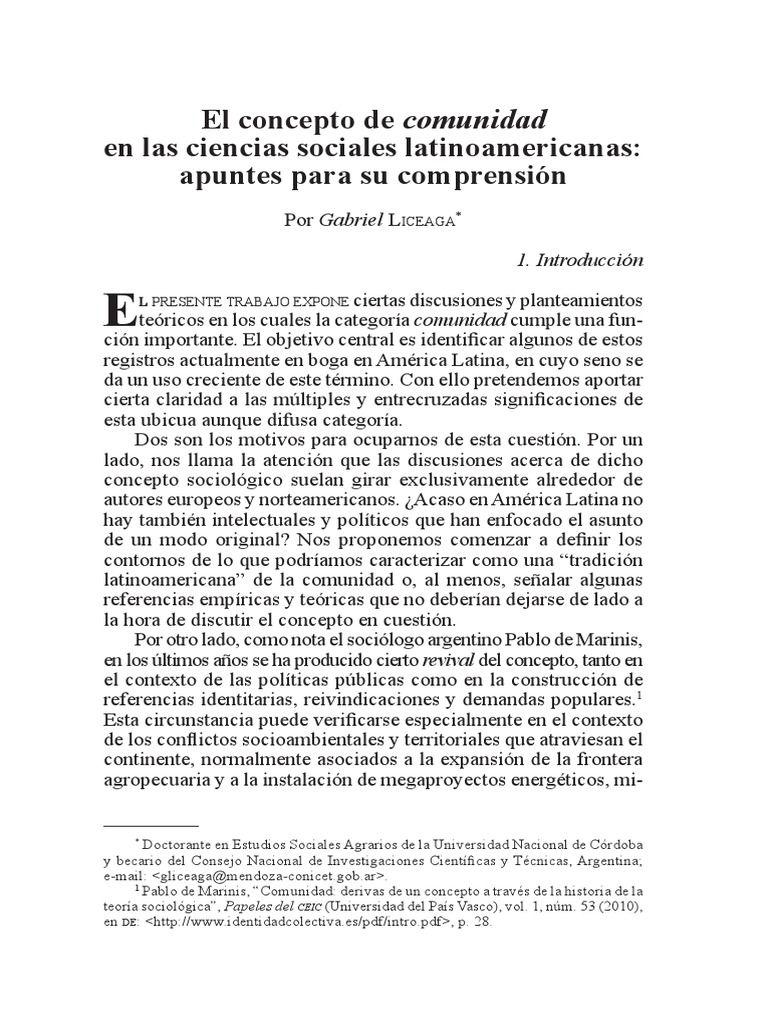 El Concepto de Comunidad en Las Ciencias Sociales Latinoamericanas ...