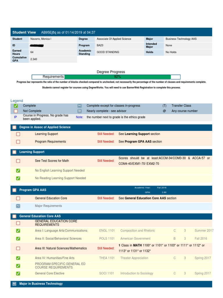 Degreeworks Pdf Associate Degree Curriculum