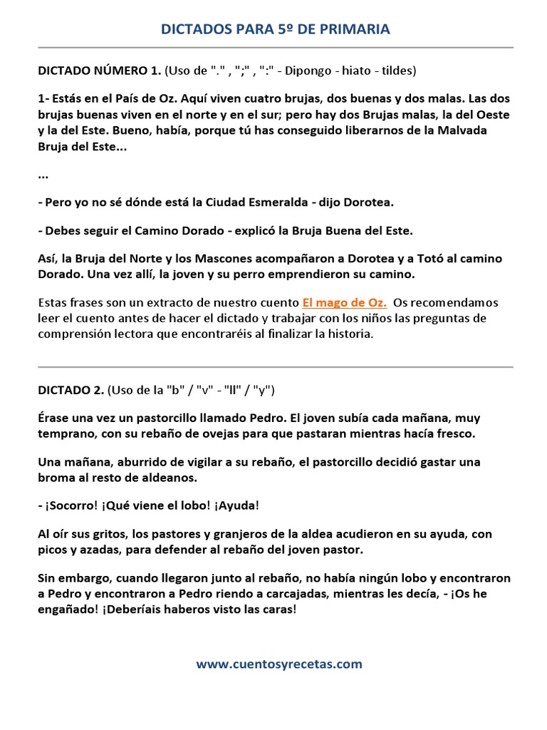 Dictados para Quinto de Primaria | PDF | Ocio