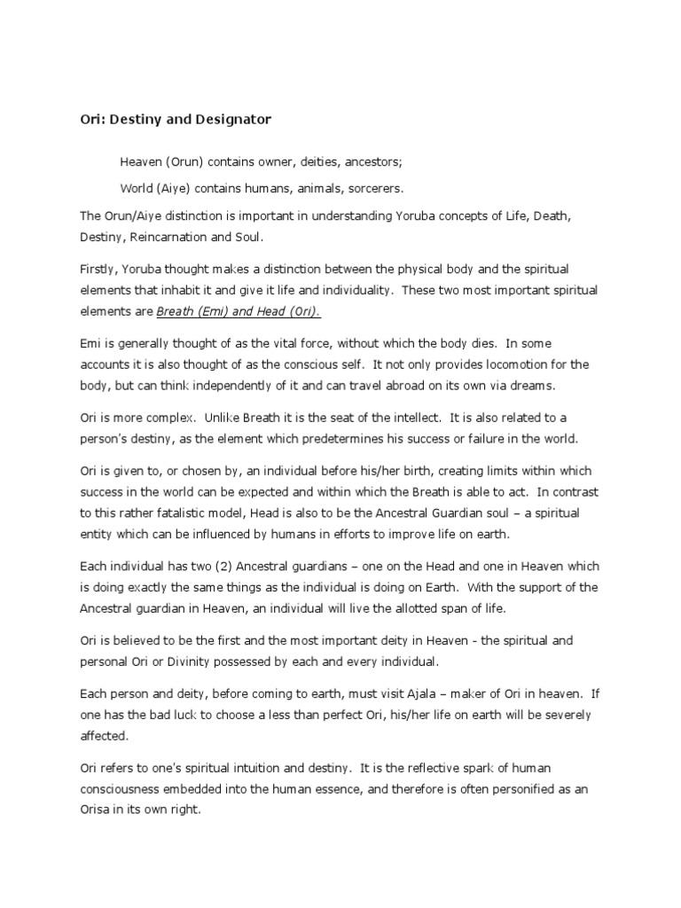 Ori - Destiny and Designator | PDF | Religious Belief And Doctrine ...