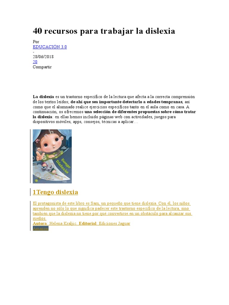 40 Recursos para Trabajar La Dislexia | PDF | Dislexia | Palabra