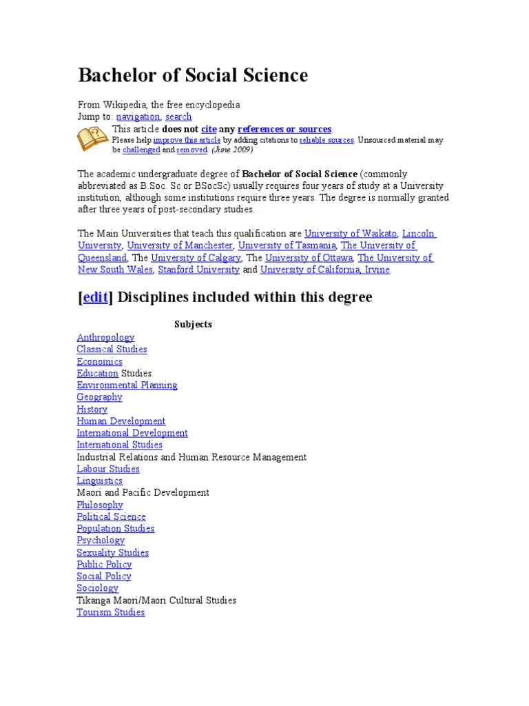 Bachelor of Social Science Guide | PDF