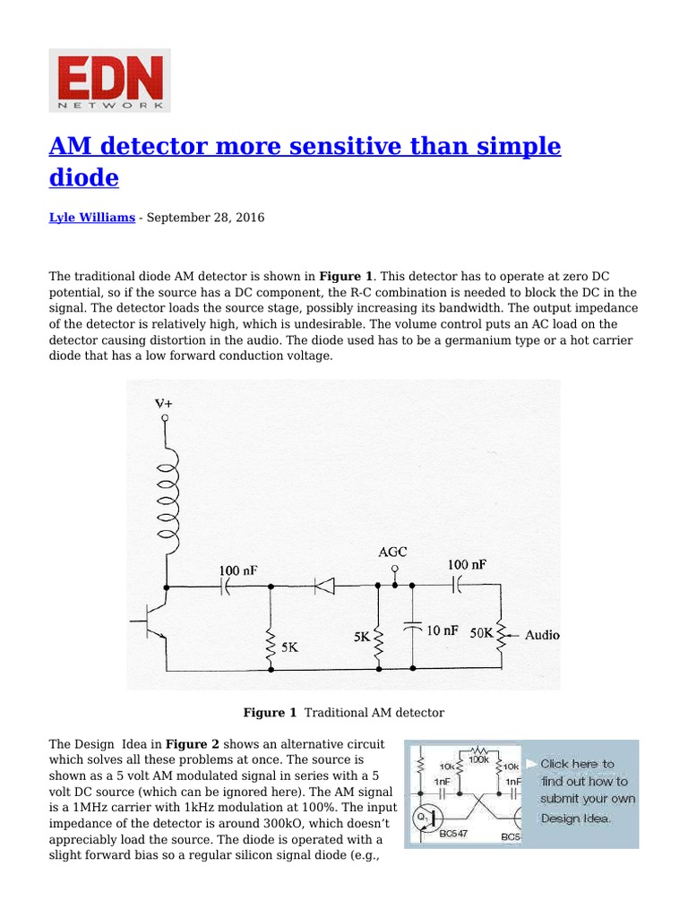 AM detector circuit more sensitive than diode | PDF | Detector (Radio ...