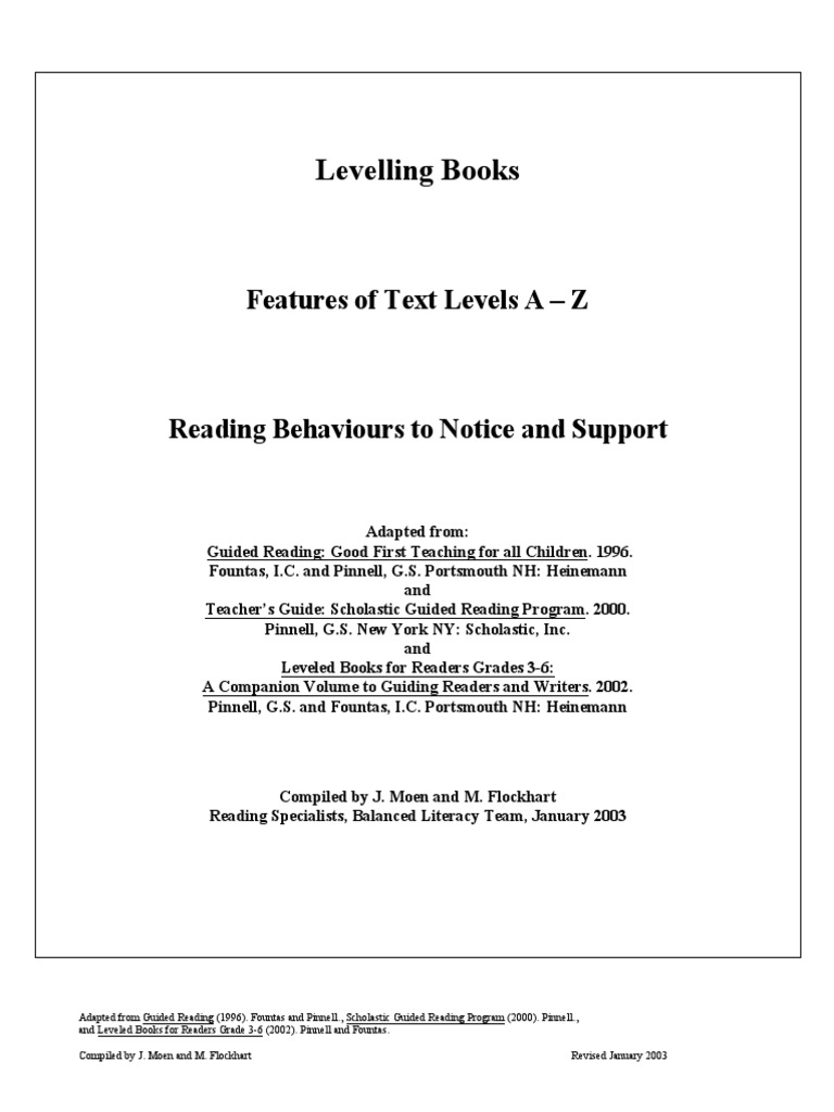 Levelling Books: Features of Text Levels A - Z | PDF | Reading (Process ...