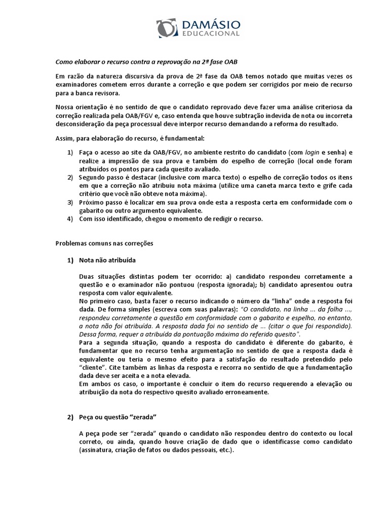 Modelo Elaboração Recurso OAB | PDF | Finanças e Administração de Capital