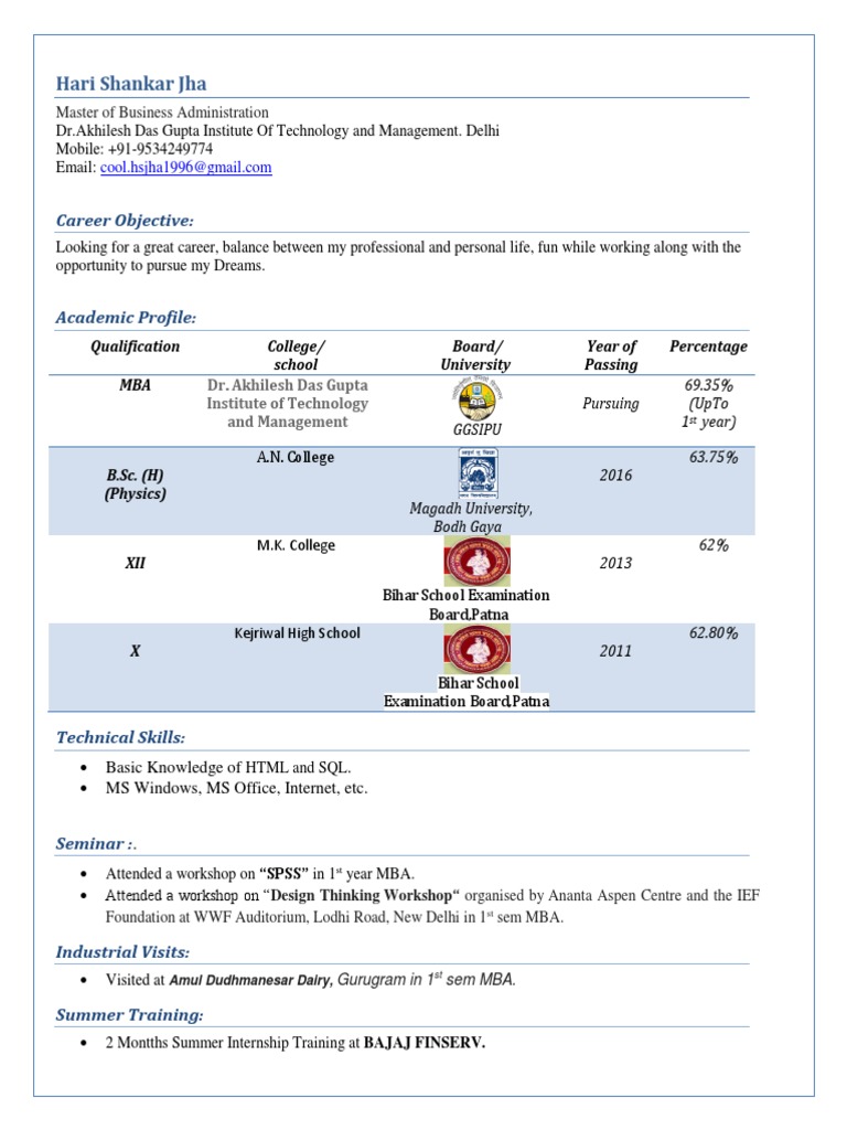 Hari Shankar Jha: Career Objective | PDF