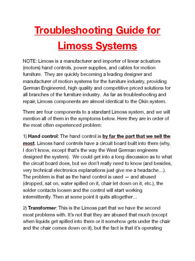 Limoss Recliner Troubleshooting Guide | PDF | Ac Power Plugs And ...
