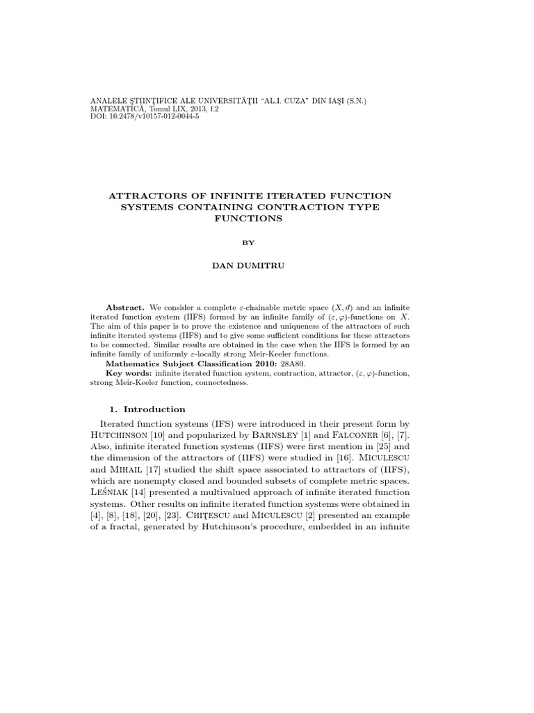 Attractors Of Infinite Iterated Function Systems Containing Contraction Type Functions Pdf