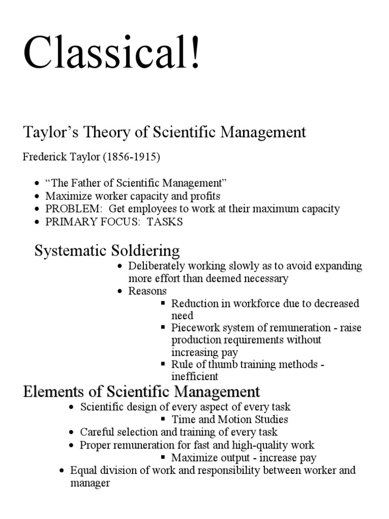 Classical!: Taylor's Theory of Scientific Management | PDF | Systems ...