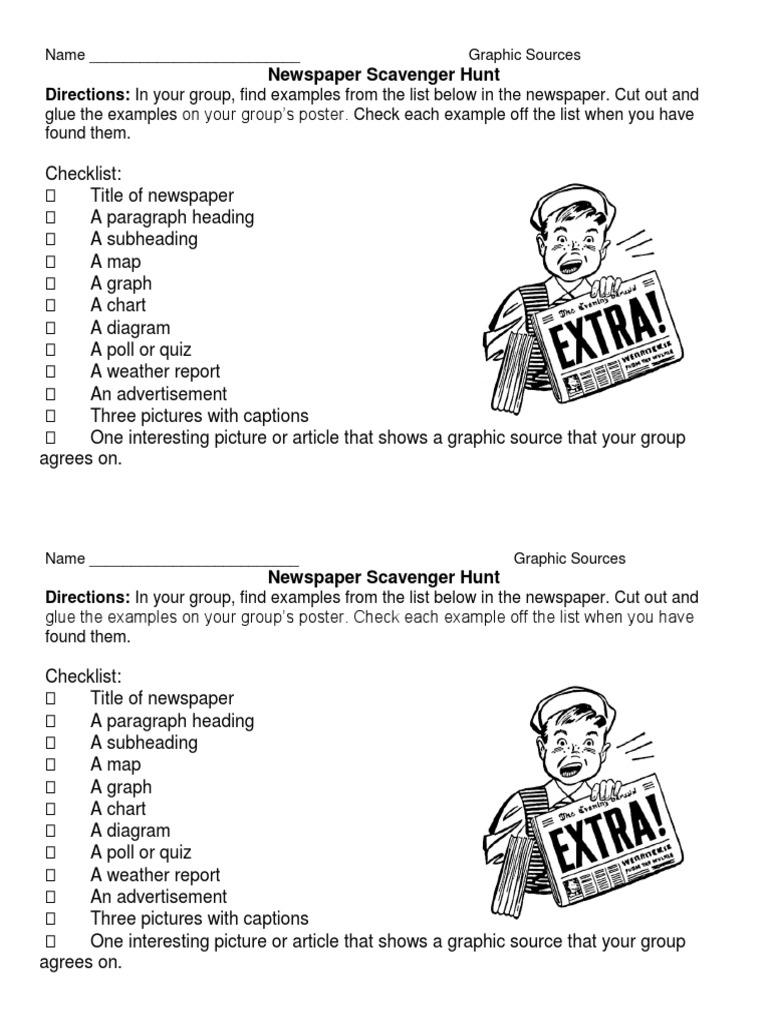 Newspaper Scavenger Hunt Checklist | PDF