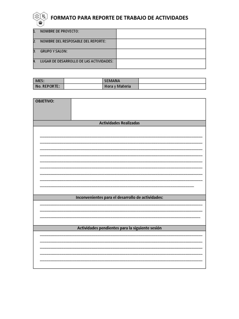 Formato Para Reporte de Trabajo de Actividades