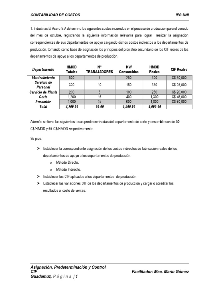 Guia de Ejercicios de Asignacion de Cif-18-Febrero-2019 | PDF | Business