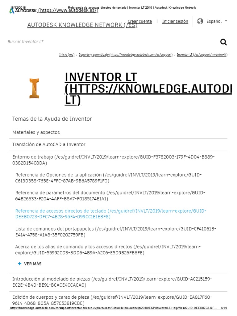 Referencia de Accesos Directos de Teclado - Inventor LT 2019 - Autodesk Knowledge Network | PDF ...