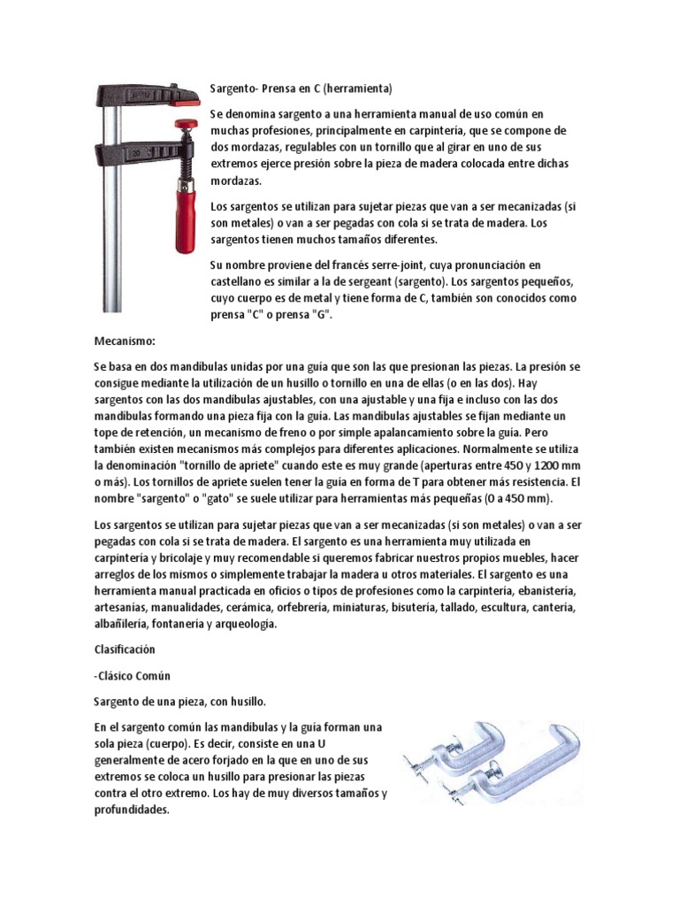 Herramienta Sargento: Tipos y Usos | PDF | Tornillo | Herramientas