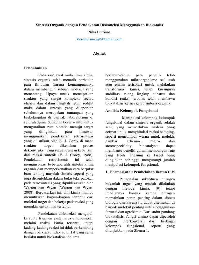 Pendekatan Diskoneksi Untuk Biokatalis Dalam Sintesis Organik | PDF