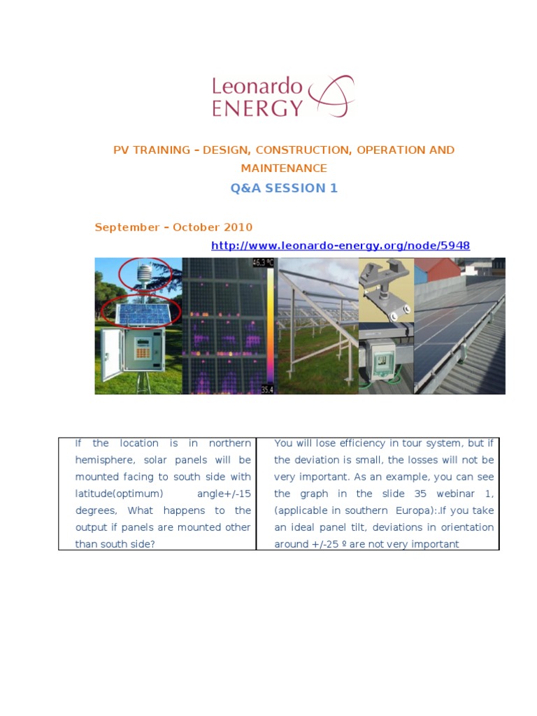 Questions Answers - Photo Voltaic Training Session 1 | PDF | Photovoltaics | Alternative Energy